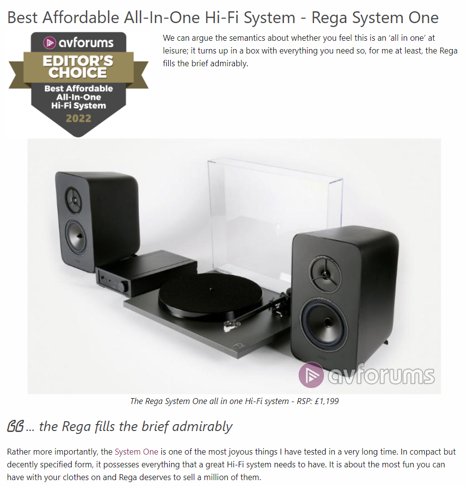 Rega System One wins AV Forums Best affordable All-In-One Hi-Fi System ...